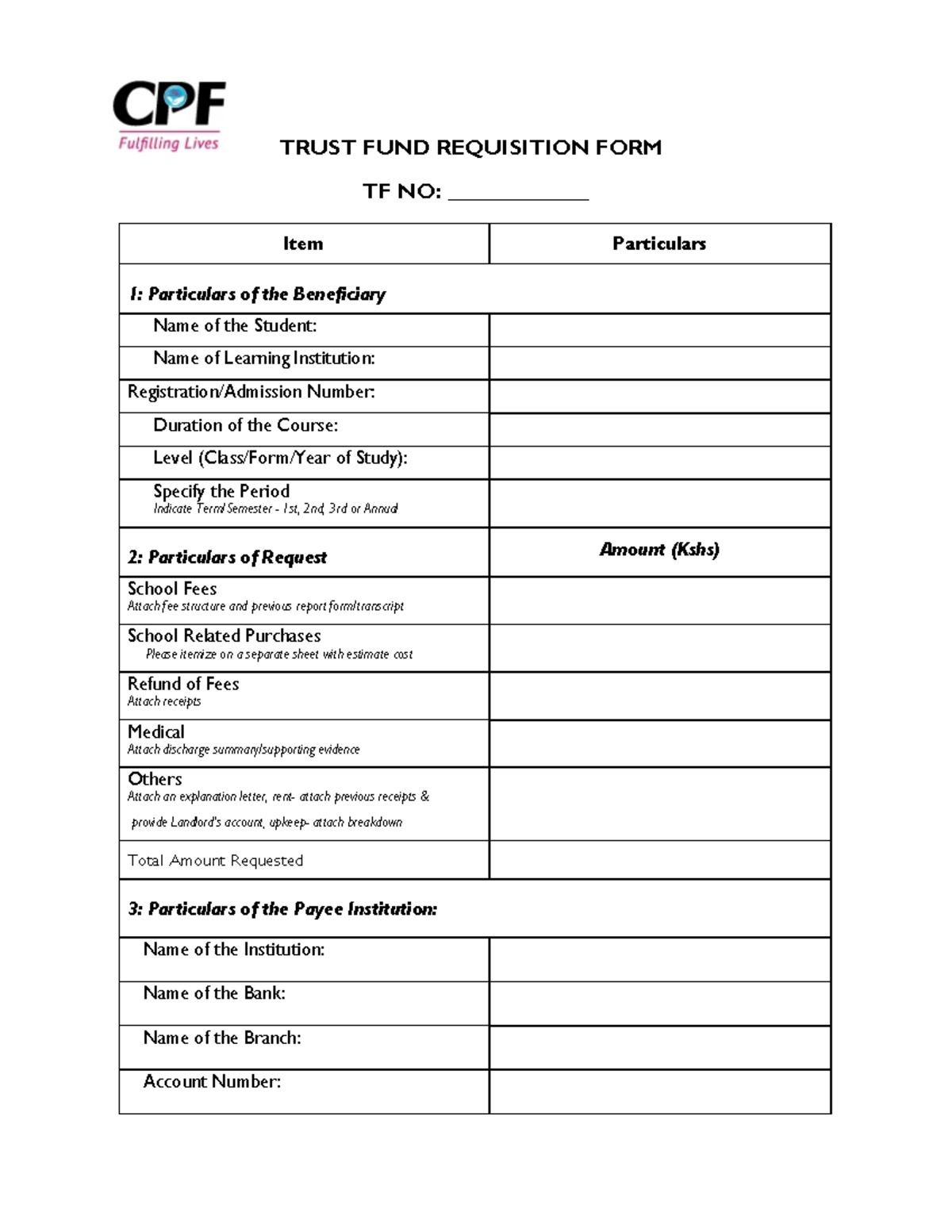 Trust fund form Compressed - TRUST FUND REQUISITION FORM TF NO ...