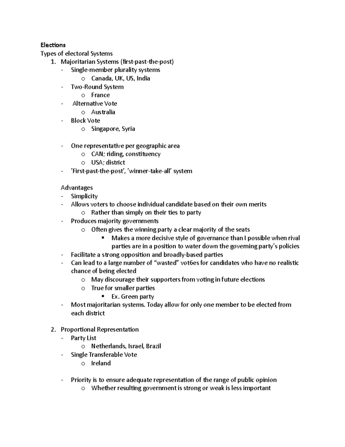 Po101 exam notes - Elections Types of electoral Systems 1. Majoritarian ...