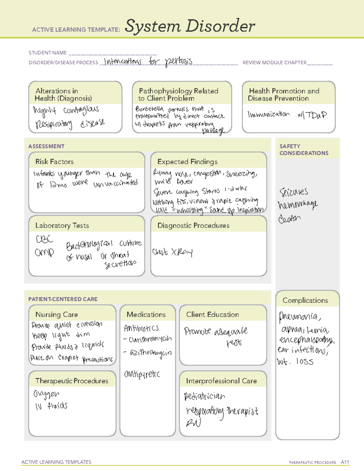 System disorder indications for pertusis - ACTIVE LEARNING TEMPLATES ...