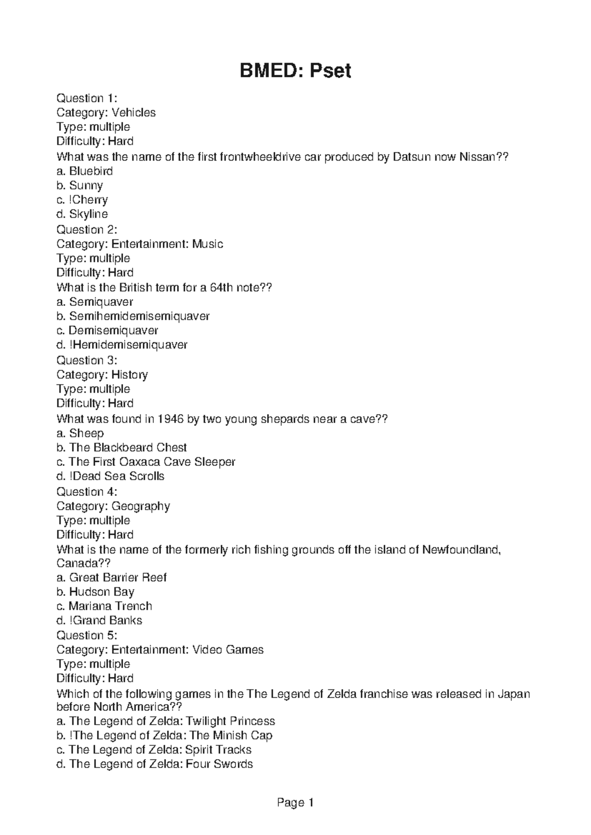 BMED275 Review 3 - BMED: Pset Question 1: Category: Vehicles Type ...