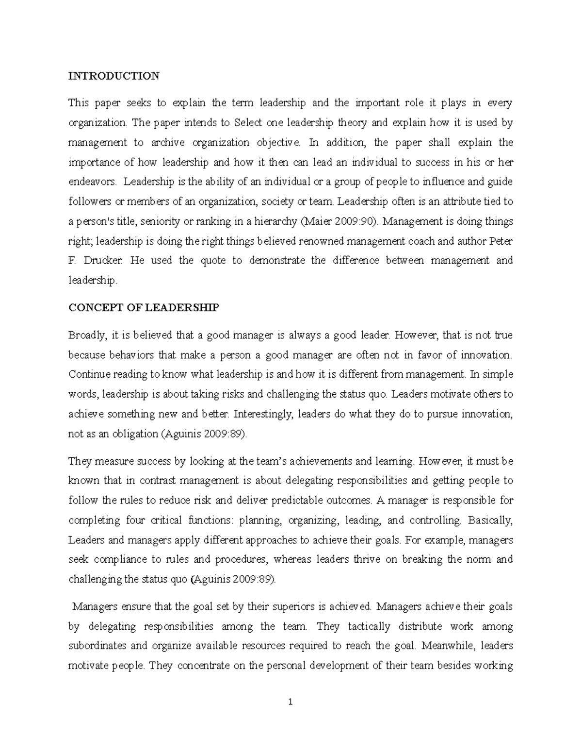Leadership Assignment - INTRODUCTION This paper seeks to explain the ...