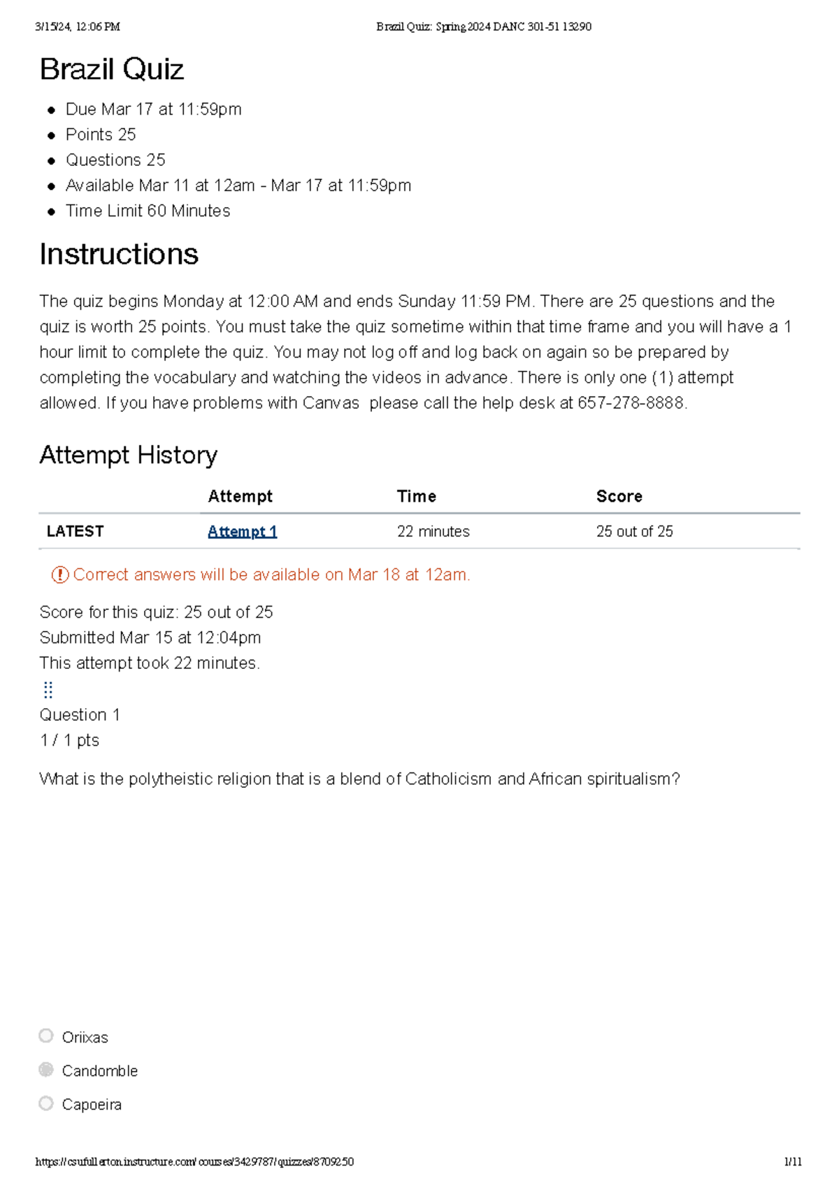 Brazil Quiz Spring 2024 DANC 301-51 13290 - Brazil Quiz Due Mar 17 at ...