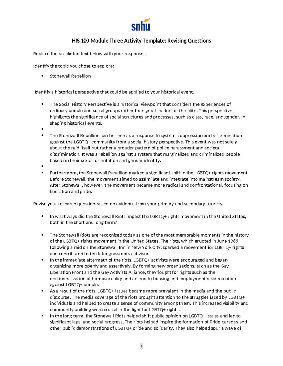 HIS 100 Module Three Activity Revising Questions Template - HIS 100 ...