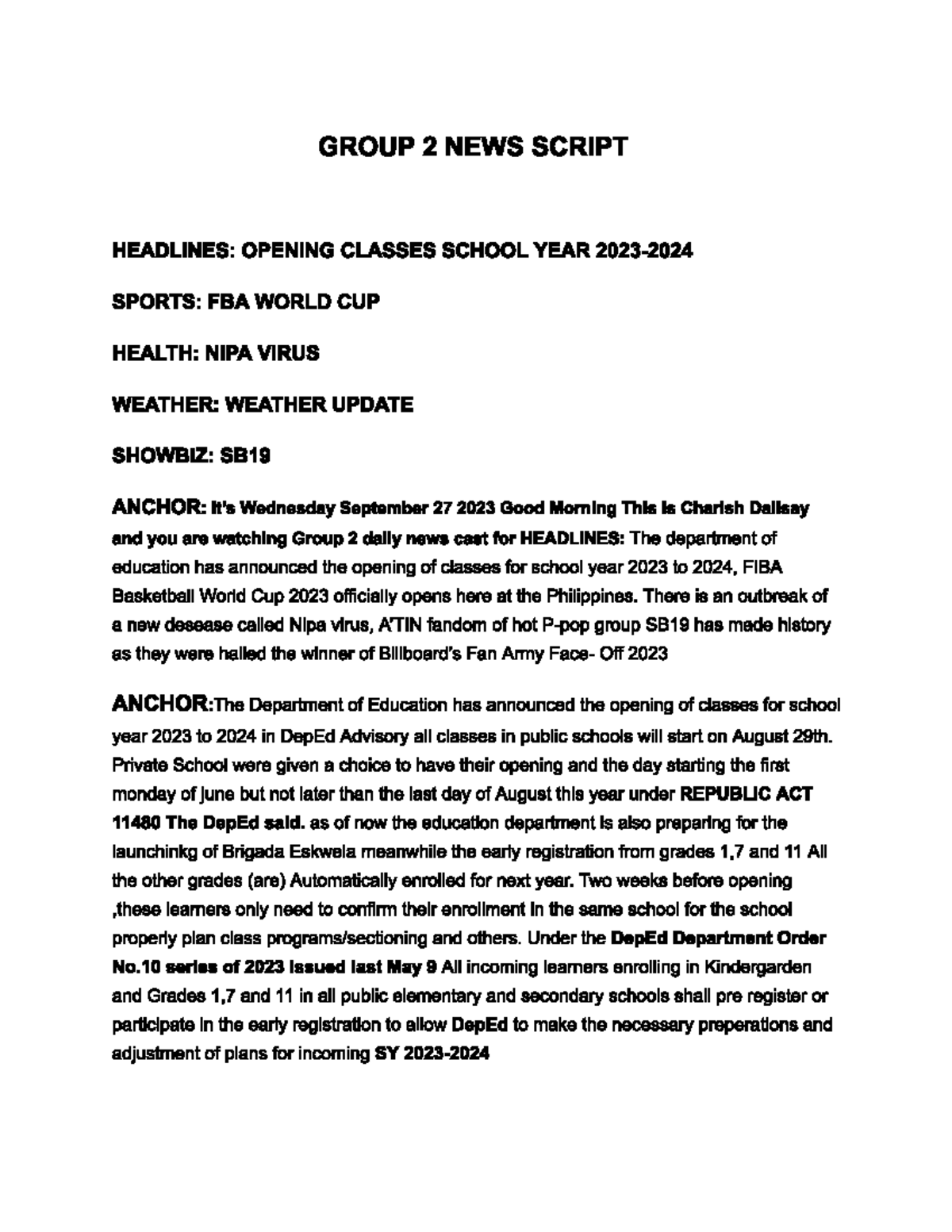 Group 2 NEWS Script - Technology for Teaching and Learning 1 - Studocu