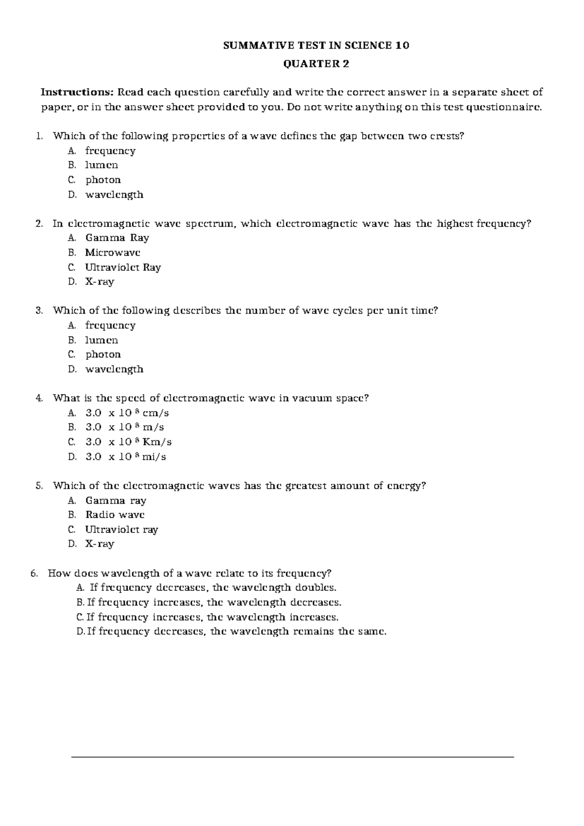 618504848 S10 Q2 Summative Test 1 - SUMMATIVE TEST IN SCIENCE 10 ...