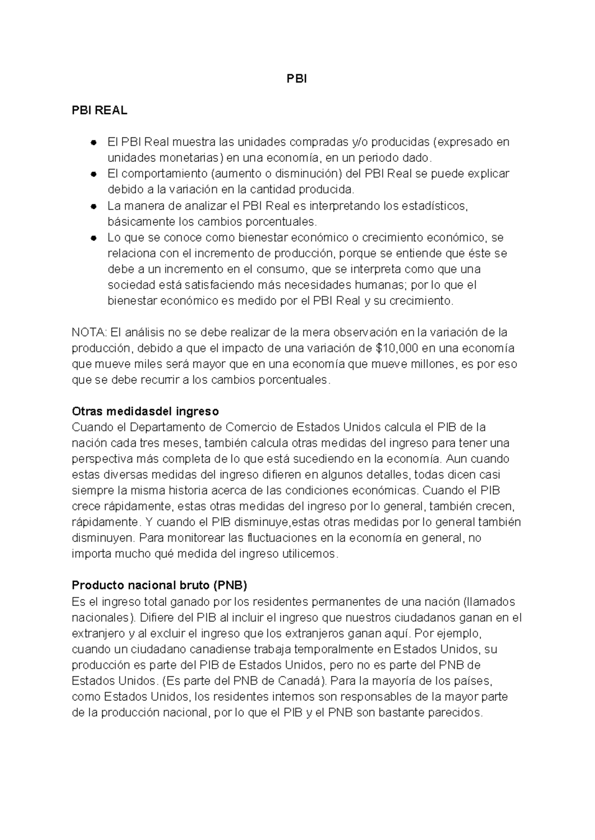PBI - Resumen Fundamentos de las finanzas - PBI PBI REAL El PBI Real ...