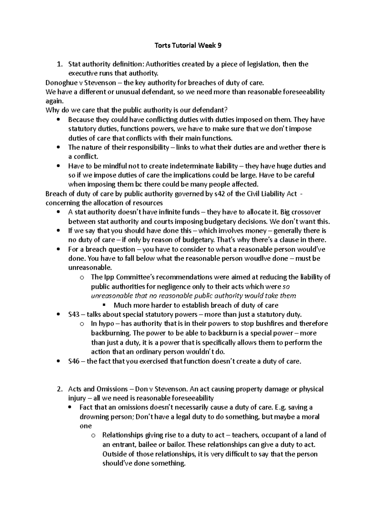 Torts Week 9 tutorial edited - Torts Tutorial Week 9 Stat authority definition: Authorities ...