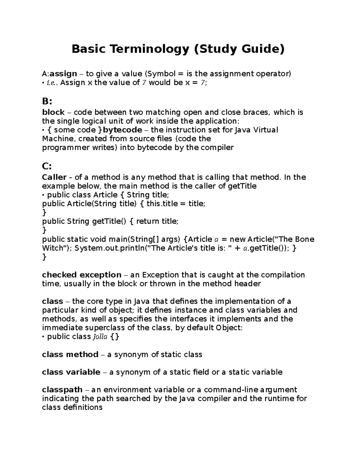 Basic Terminology - Guide - Basic Terminology (Study Guide) A:assign ...