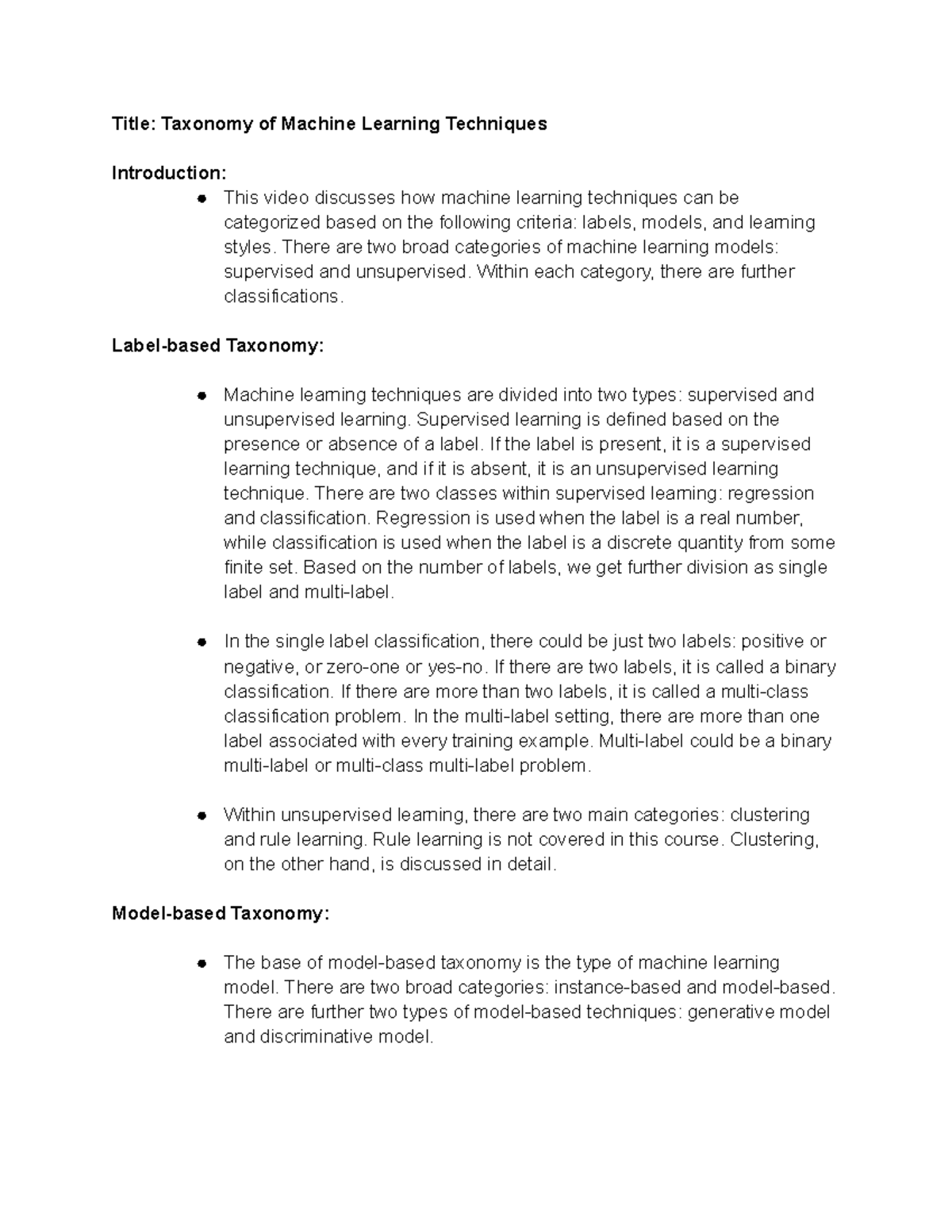 Taxonomy of Machine Learning Techniques - Title: Taxonomy of Machine ...