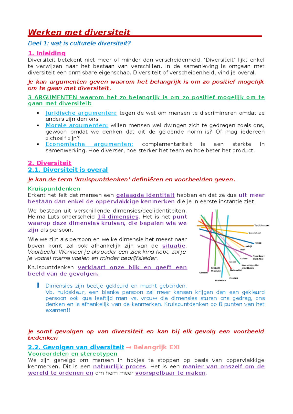 Werken met diversiteit - Samenvatting examen - Werken met diversiteit Deel 1: wat is culturele ...