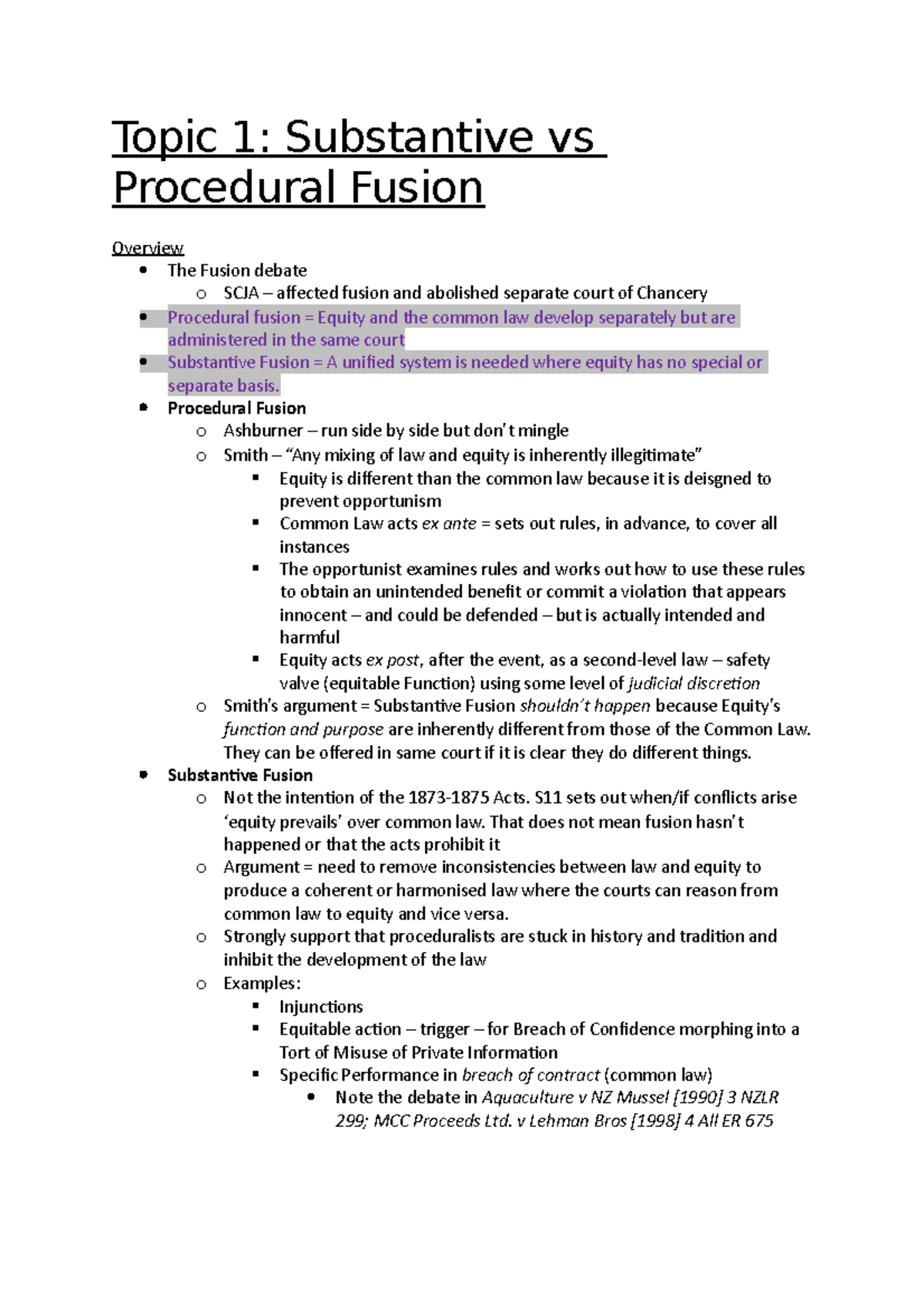 Topic 1 - Fusion Debate - Topic 1: Substantive vs Procedural Fusion ...