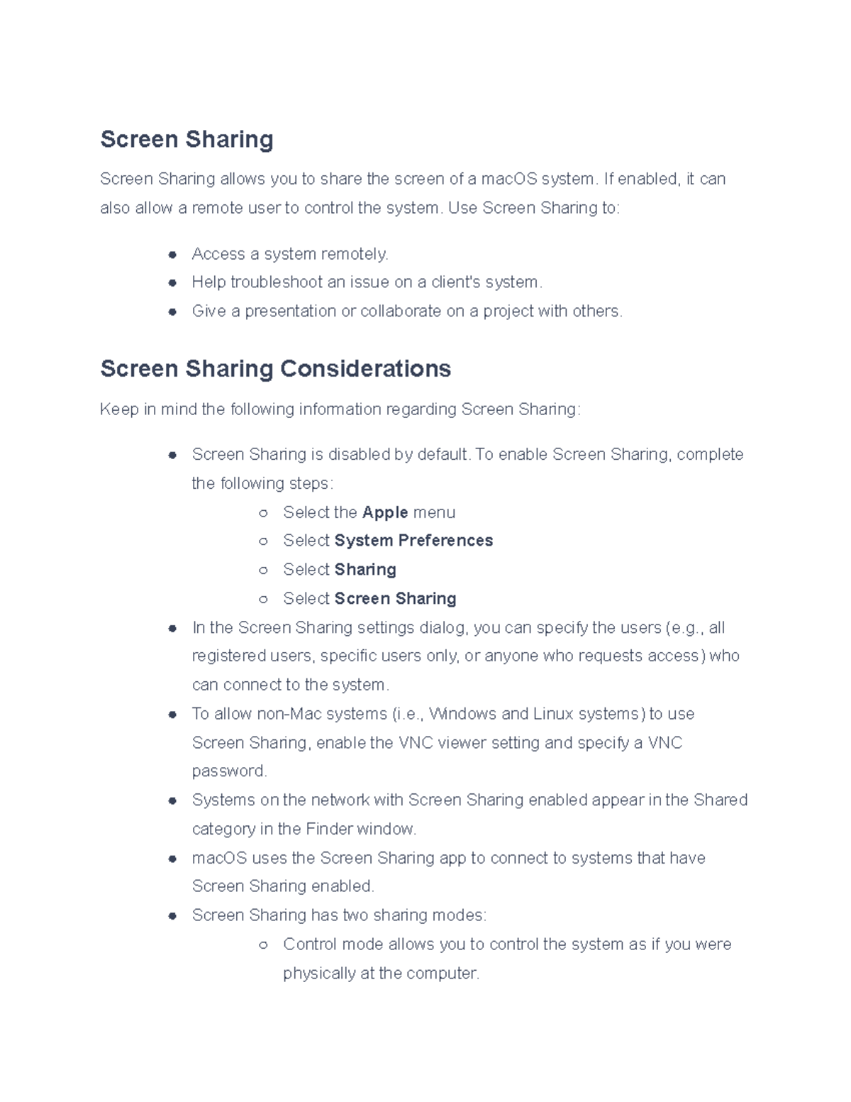 8.3.10 Screen Sharing Facts - Screen Sharing Screen Sharing allows you ...