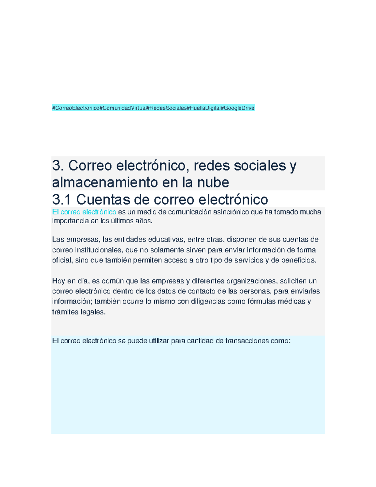Correo electrónico, redes sociales y almacenamiento - DESARROLLO DE ...