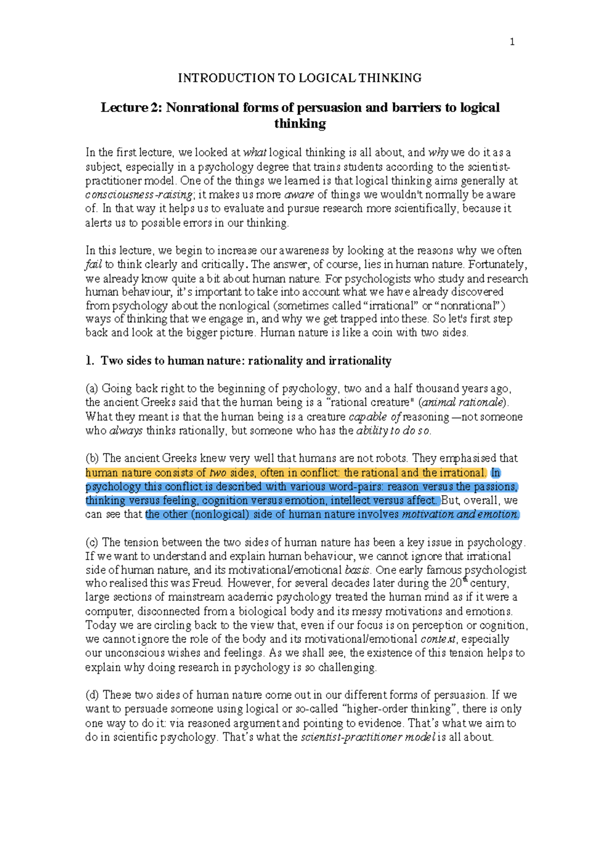 Logic Thinking Lecture Notes 2 Introduction To Logical Thinking Lecture 2 Nonrational Forms 7894