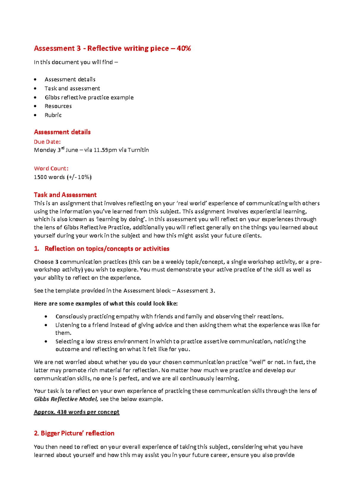 Assessment 3 Reflective Journal Instructions and rubric - Assessment 3 ...