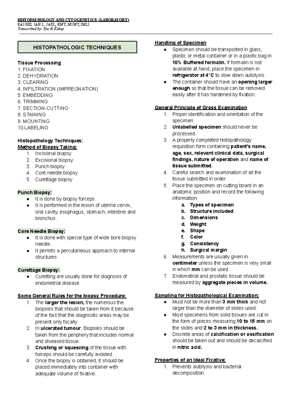 Histopath lab - HISTOPATHOLOGY AND CYTOGENETICS (LABORATORY) RASHEL JAN ...