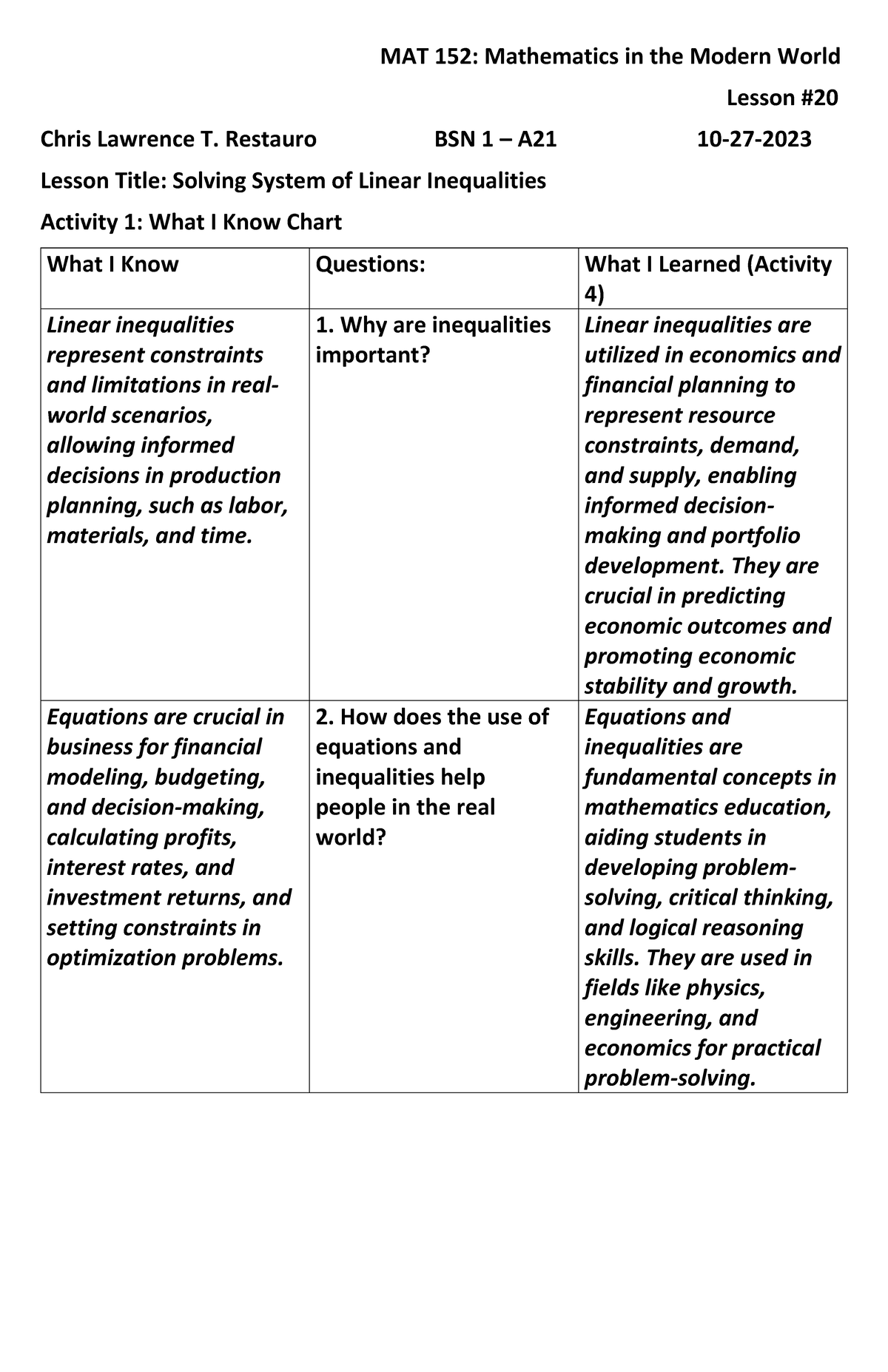 Modern Mathematics 152 SAS 20 - MAT 152: Mathematics in the Modern ...