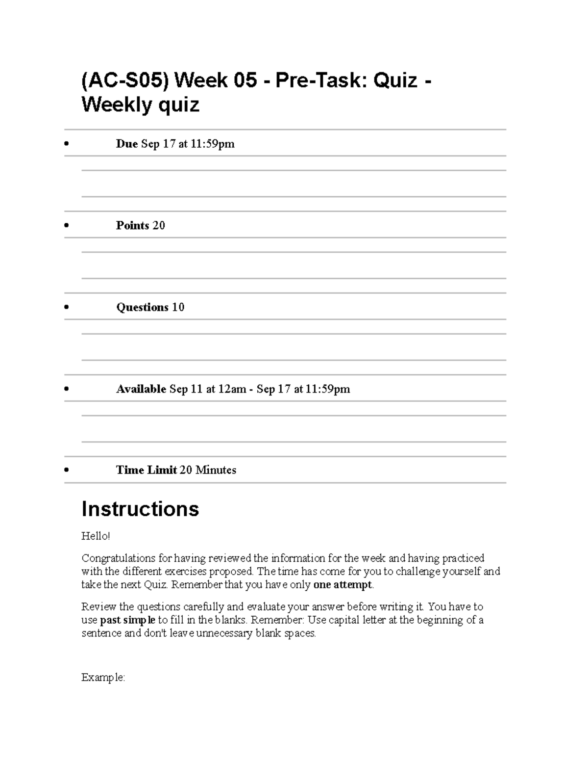 Week 5 pre task weekly - WEEK 5 INGLES 3 - (AC-S05) Week 05 - Pre-Task ...
