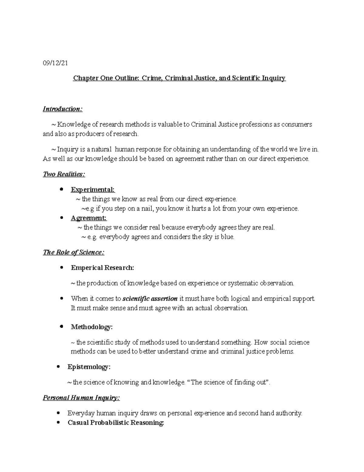 Chapter One Outline Research Methods - Chapter One Outline: Crime ...