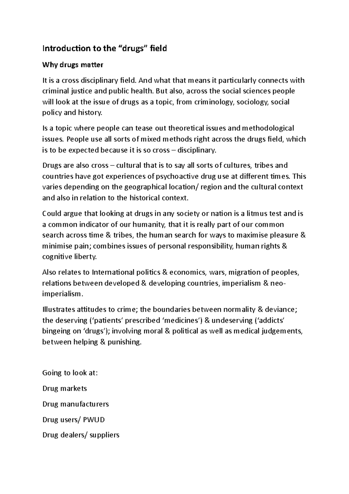 Lecture Set 1 Introduction to Drugs - Introducion to the “drugs” ield ...