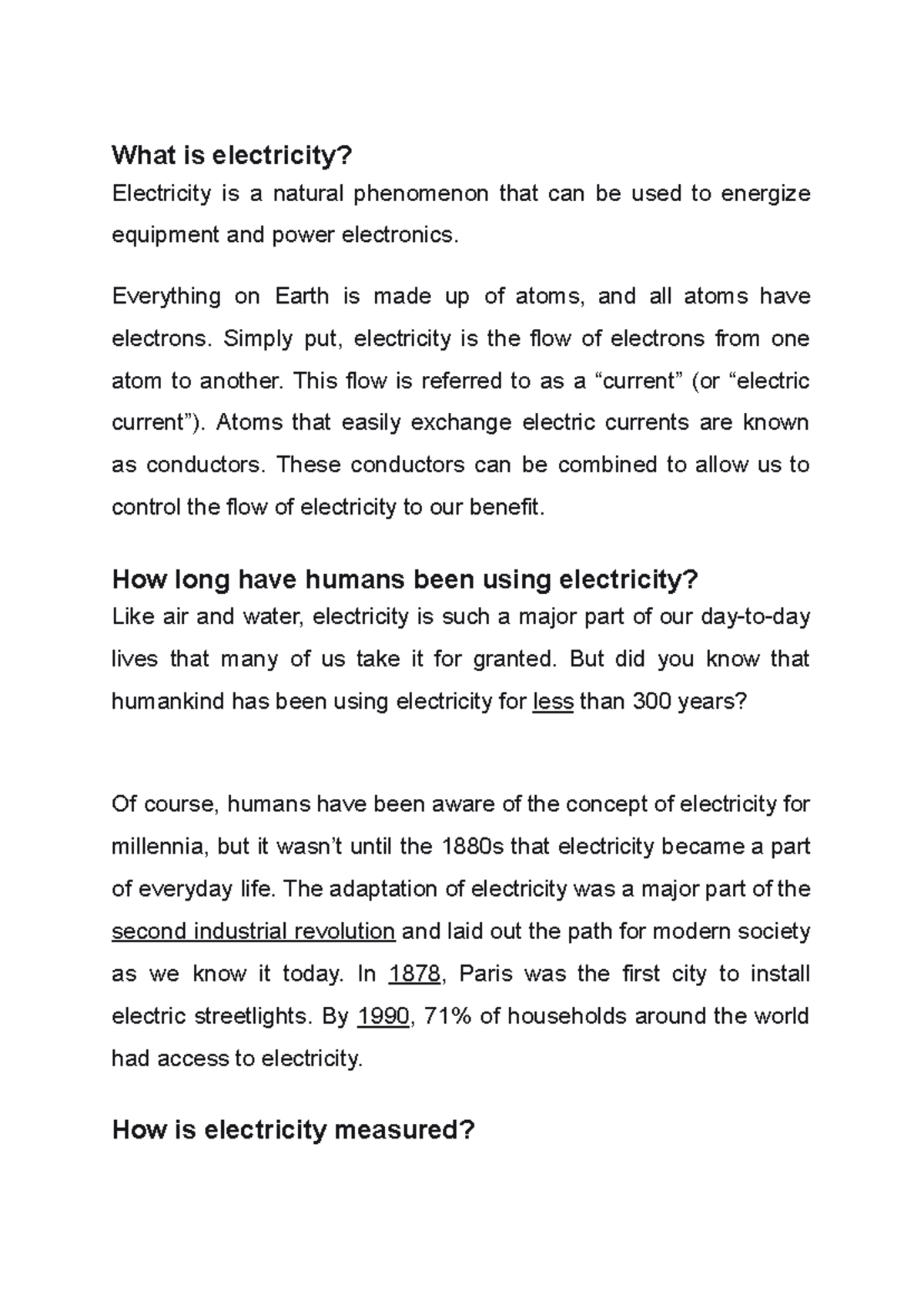Electricity - What is electricity? Electricity is a natural phenomenon ...