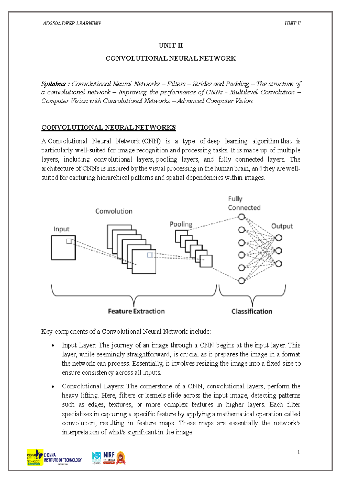 DL UNIT II - Notes for the DL Lectures - UNIT II CONVOLUTIONAL NEURAL ...