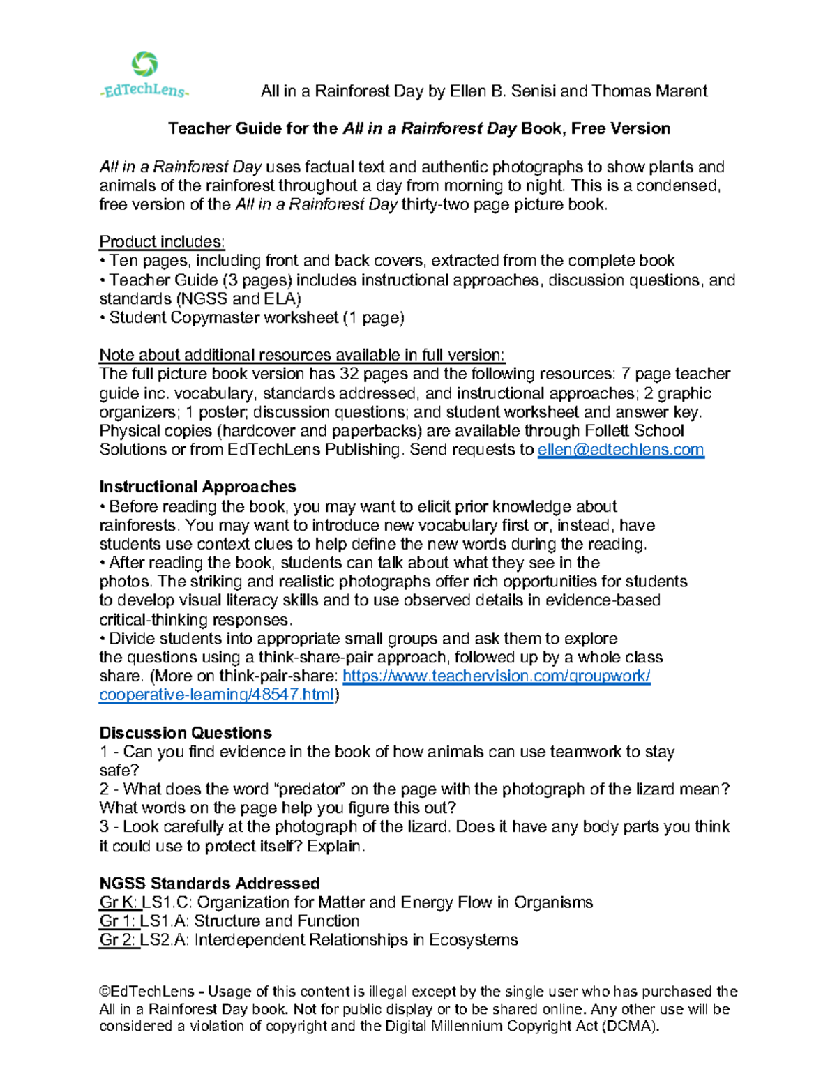 Teacher Guide-All in a Rainforest Day extract - All in a Rainforest Day ...