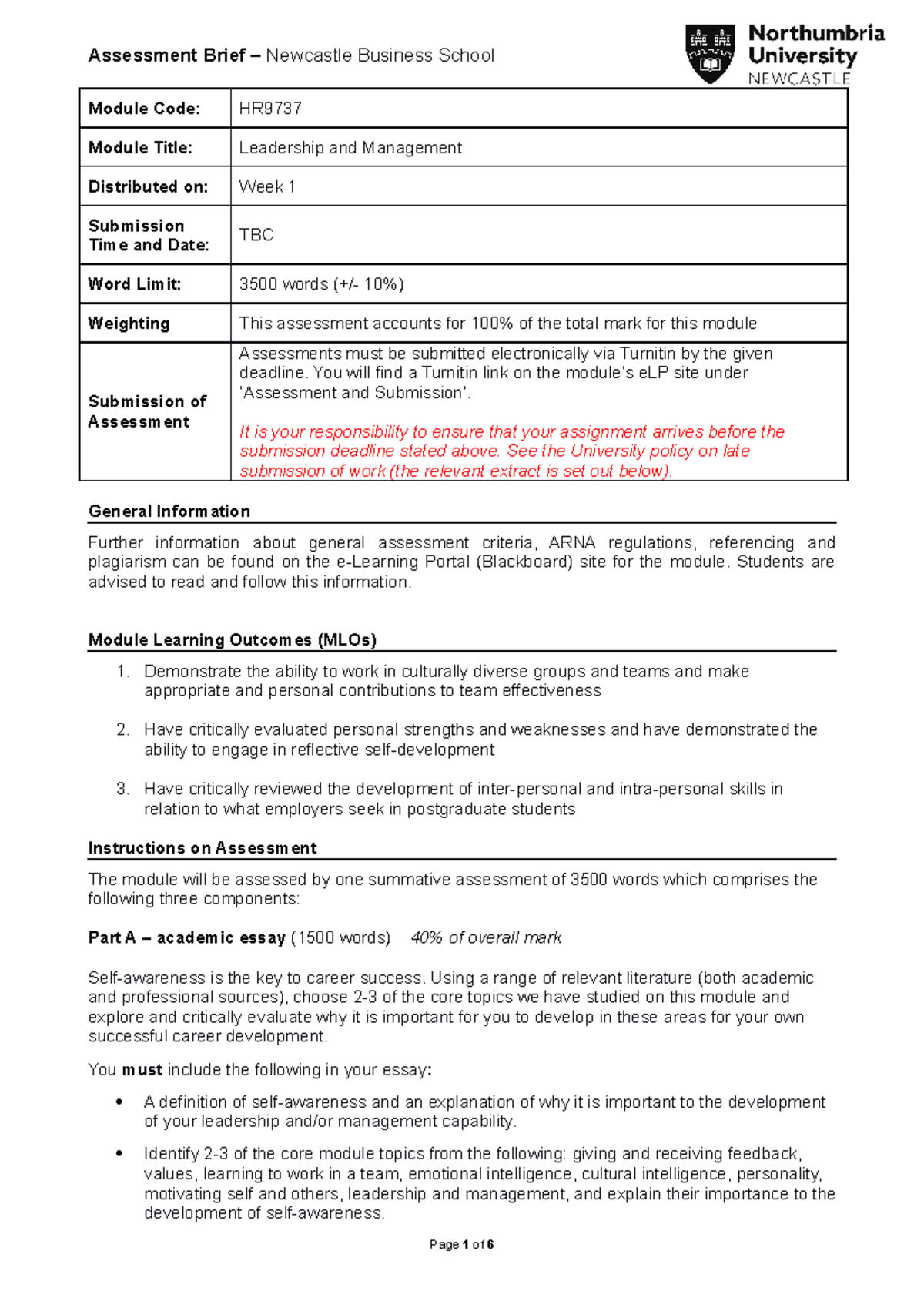 HR9737 Assessment Brief 2021 22Student Version - MO0124 - Northumbria ...