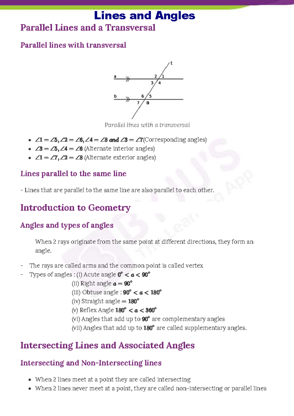 Lines and angles class 9 - Parallel Lines and a Transversal Parallel ...
