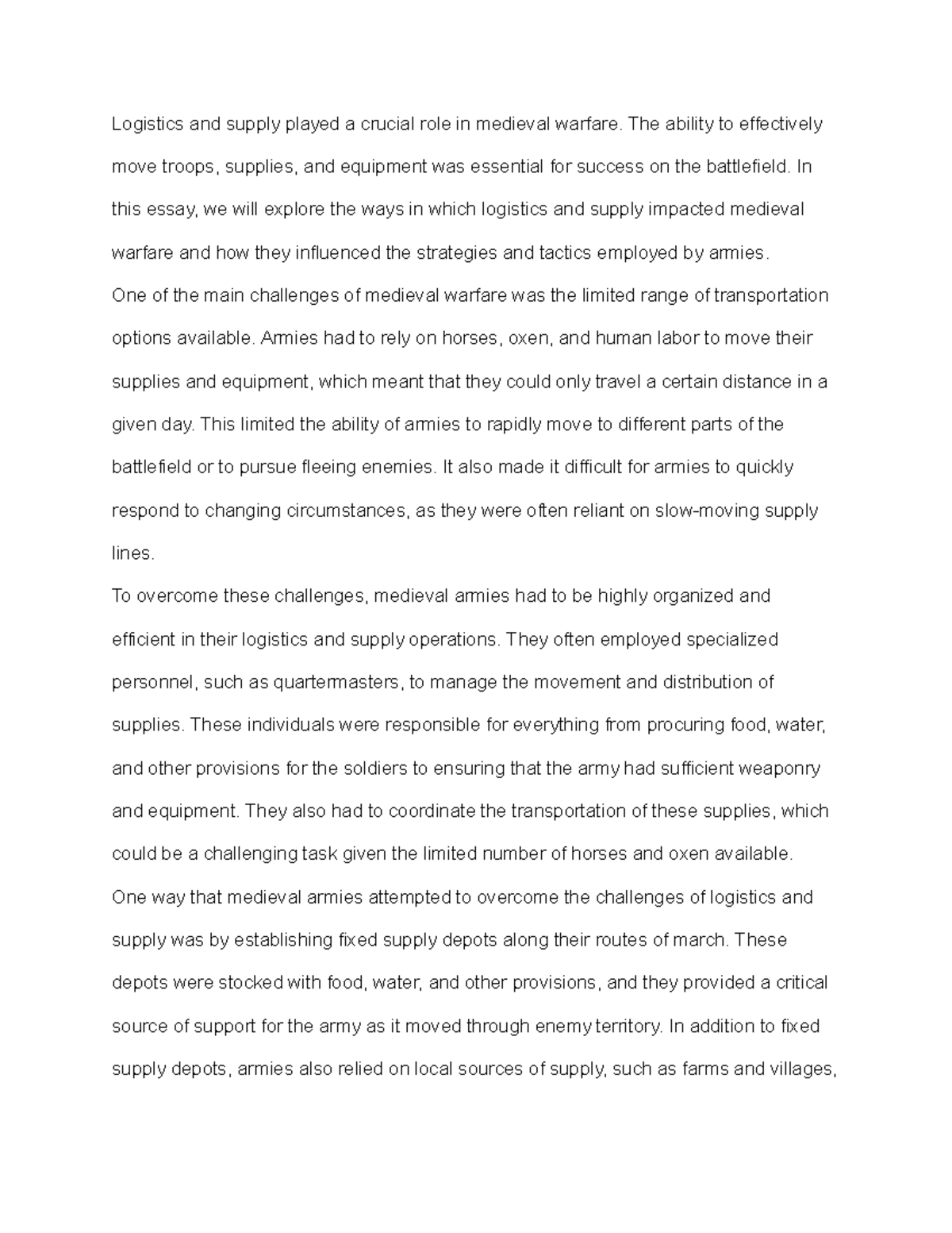 The role of logistics and supply, and The impact of technological ...