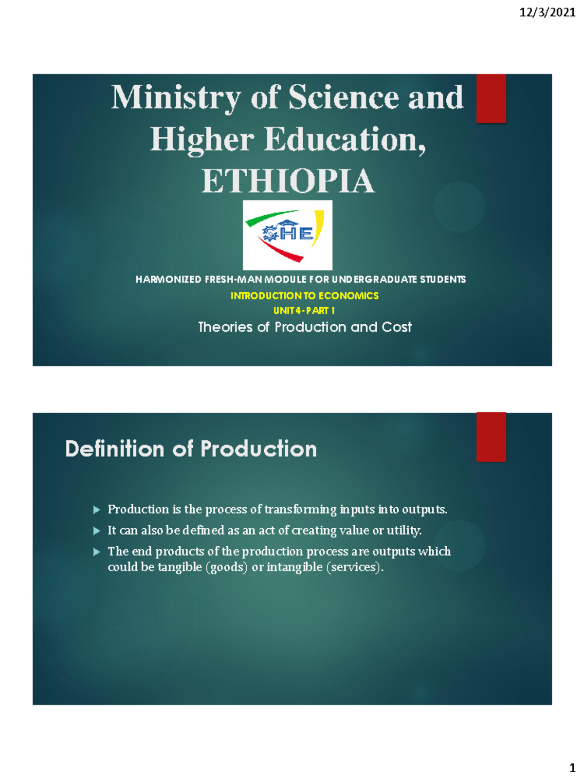 Freshman eco unit 4 - Ministry of Science and Higher Education ...