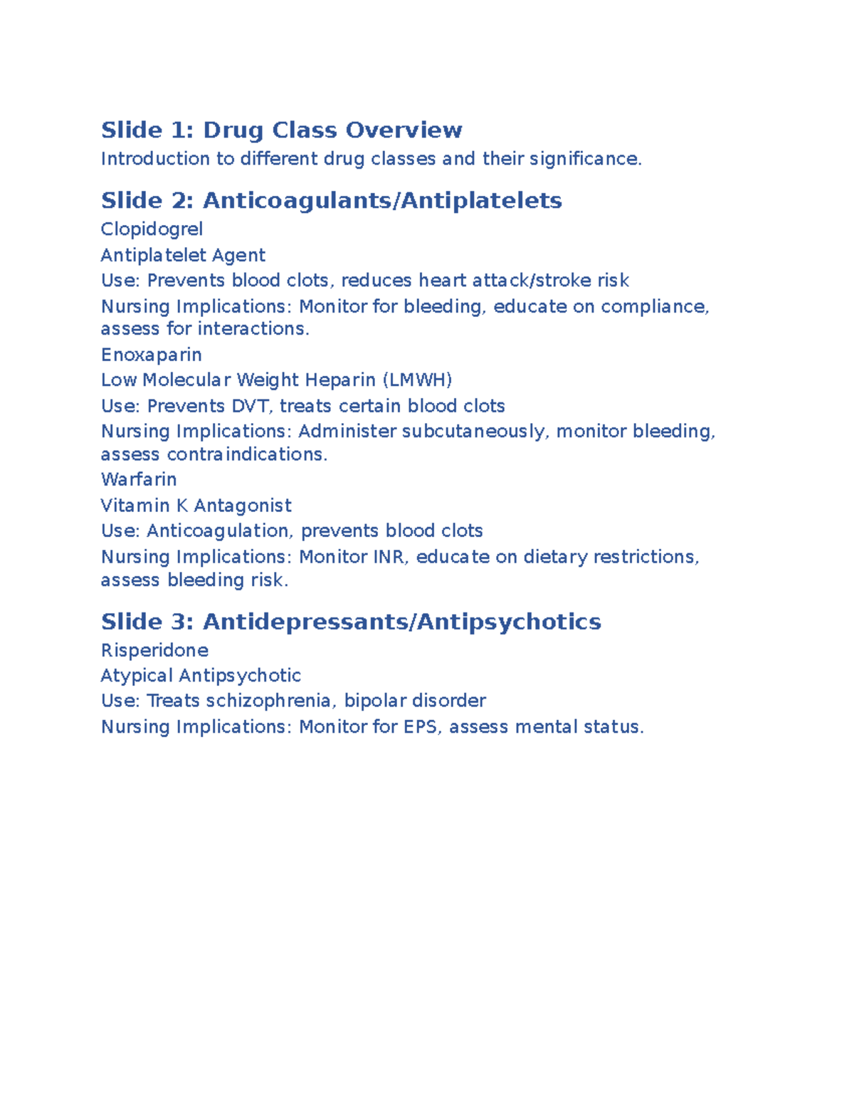 50 Meds to Know for Nclex - Slide 1: Drug Class Overview Introduction ...