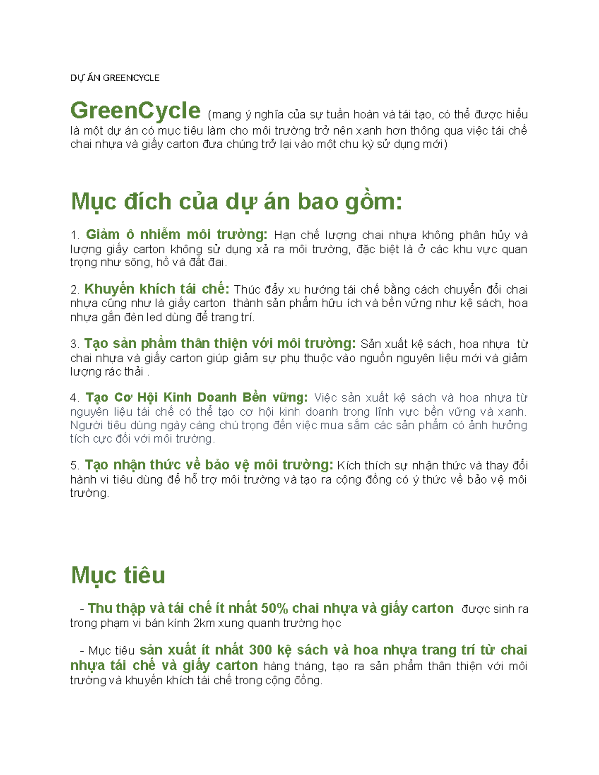 Duancnvmt - DỰ ÁN GREENCYCLE GreenCycle (mang ý nghĩa của sự tuần hoàn và tái tạo, có thể được ...