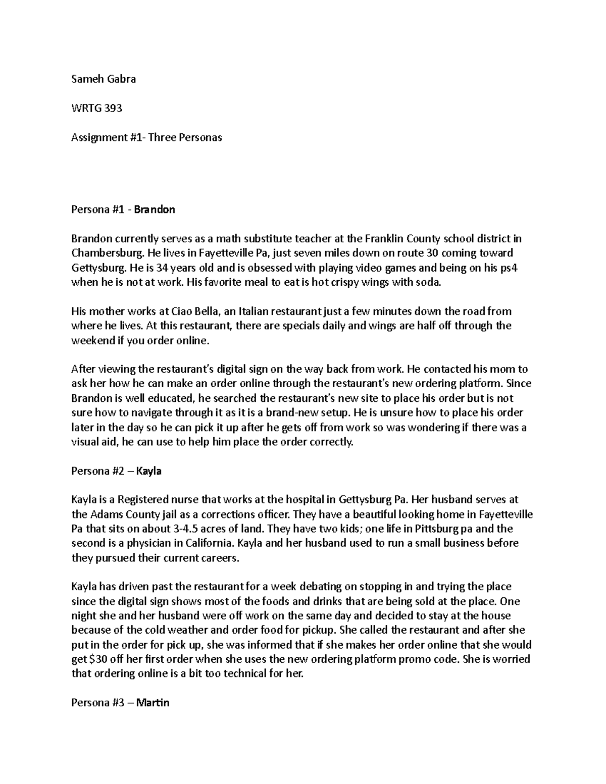 Assignement #1 Sameh Gabra - Sameh Gabra WRTG 393 Assignment #1- Three ...