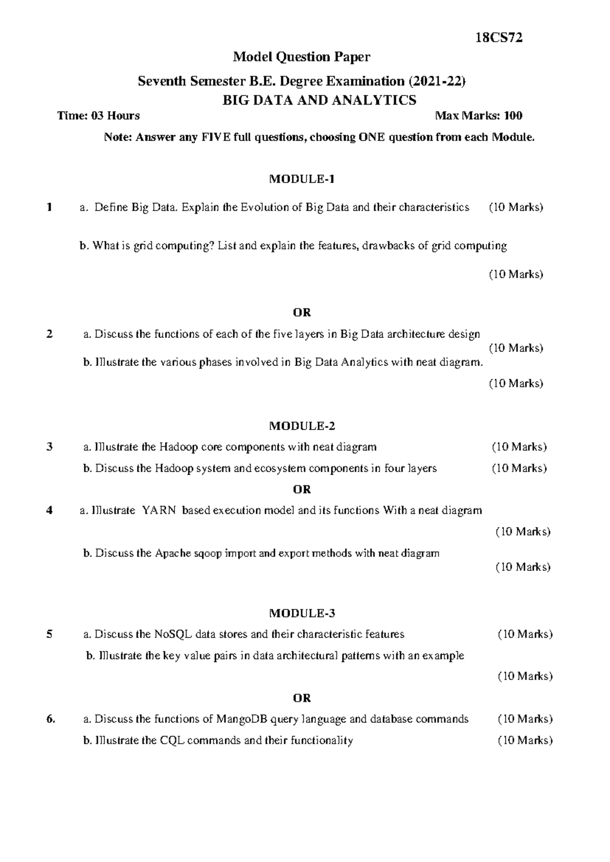 module wise notes - 18CS Model Question Paper Seventh Semester B ...