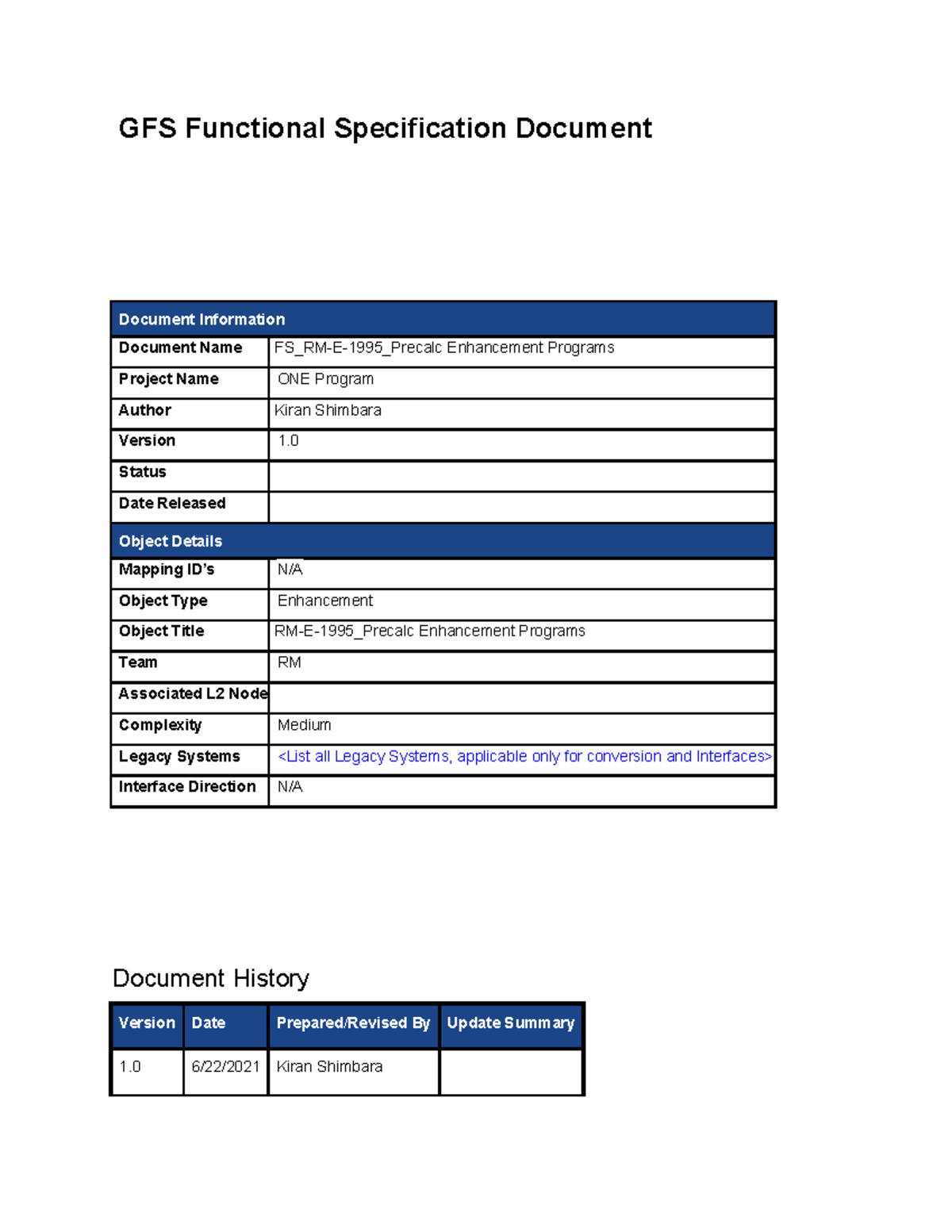 GFS Functional Specification Document - GFS Functional Specification ...