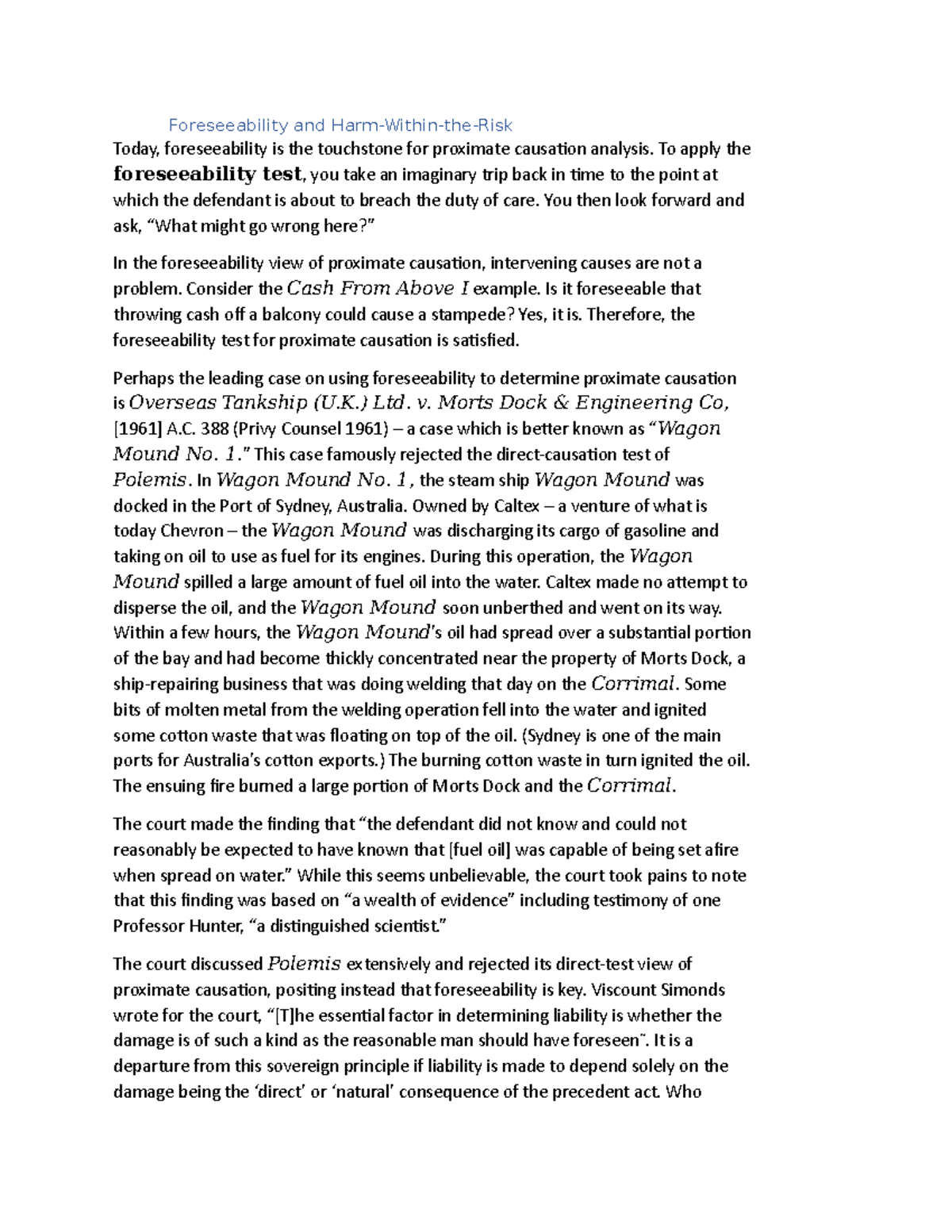 Tort law m63 - Tort law - Foreseeability and Harm-Within-the-Risk Today ...