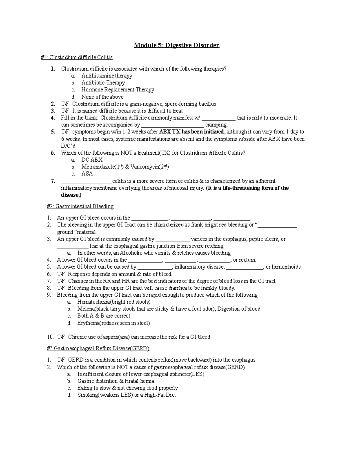 Pathophysiology Module 5 Digestive Disorders - Module 5: Digestive ...