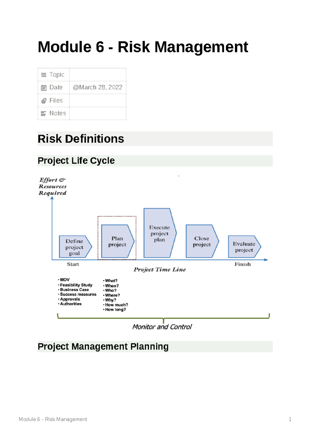 Module 6 - Risk Management - Module 6 - Risk Management Topic Date ...