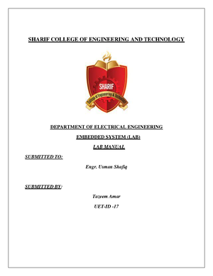 Embedded System LAB 1 - SHARIF COLLEGE OF ENGINEERING AND TECHNOLOGY DEPARTMENT OF ELECTRICAL ...