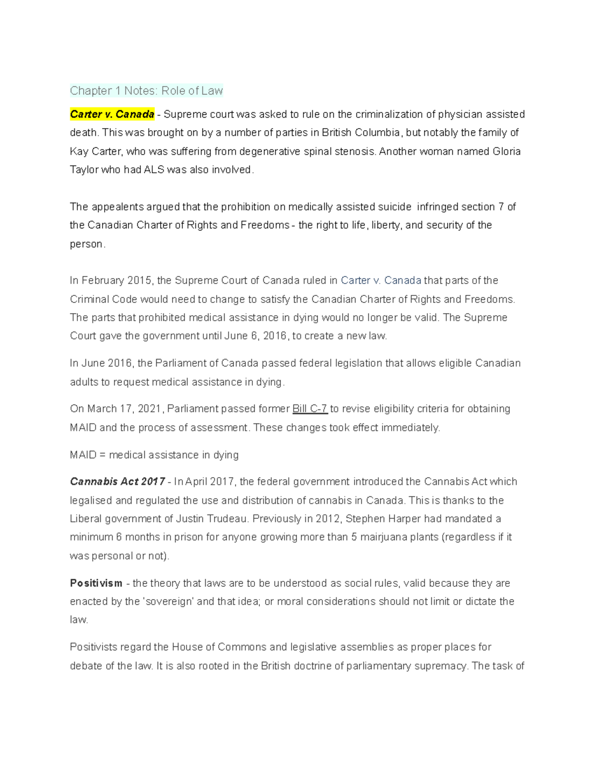 CRIM 135 Chapter 1 Notes - Chapter 1 Notes: Role of Law Carter v ...