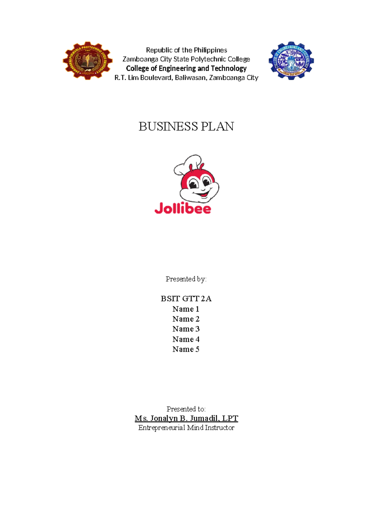 [Template] Example of Business Plan Format 2 - Republic of the ...