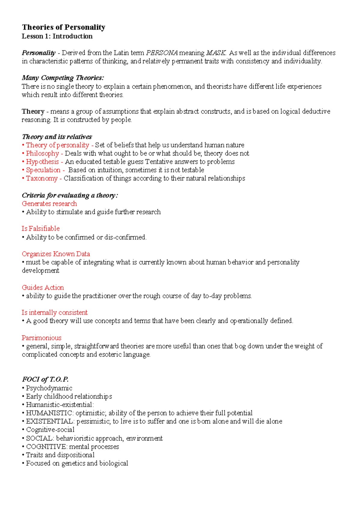 Theories-of-Personality - Theories of Personality Lesson 1 ...