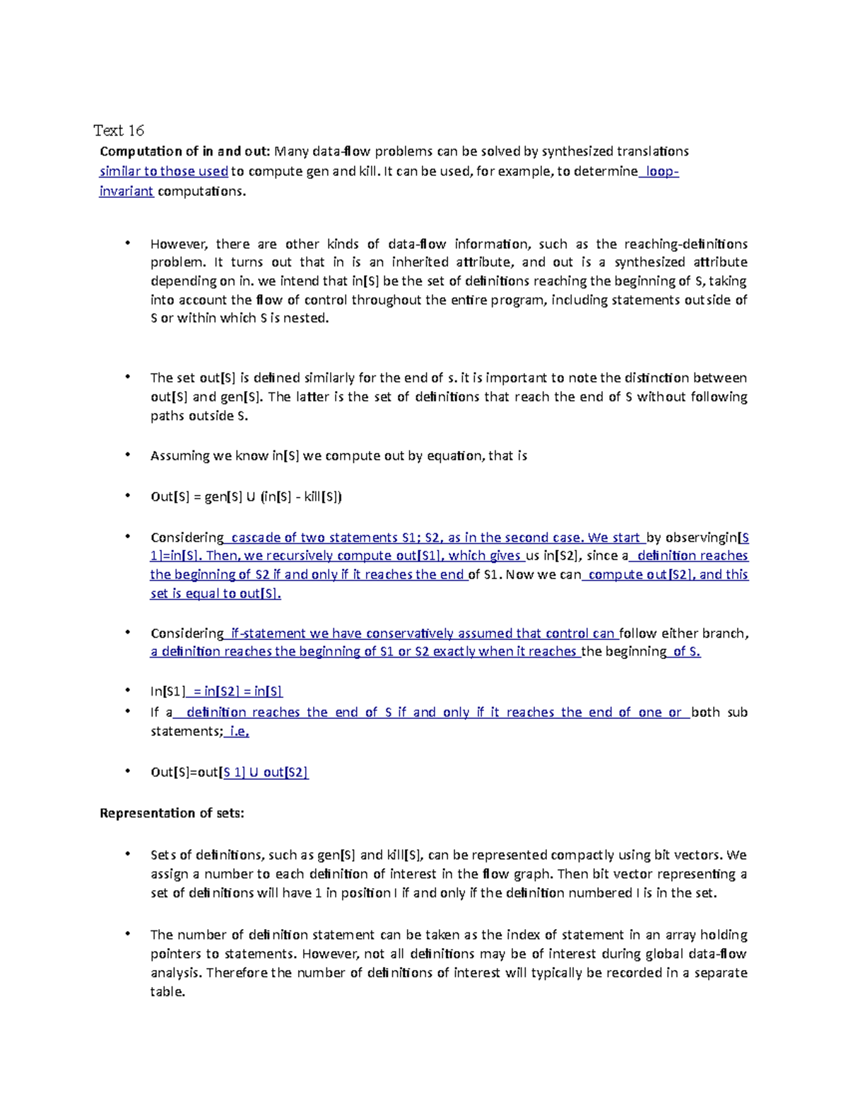 Text 16 Part Automata And Compiler Design Full Notes Text 16 Computation Of In And Out Many
