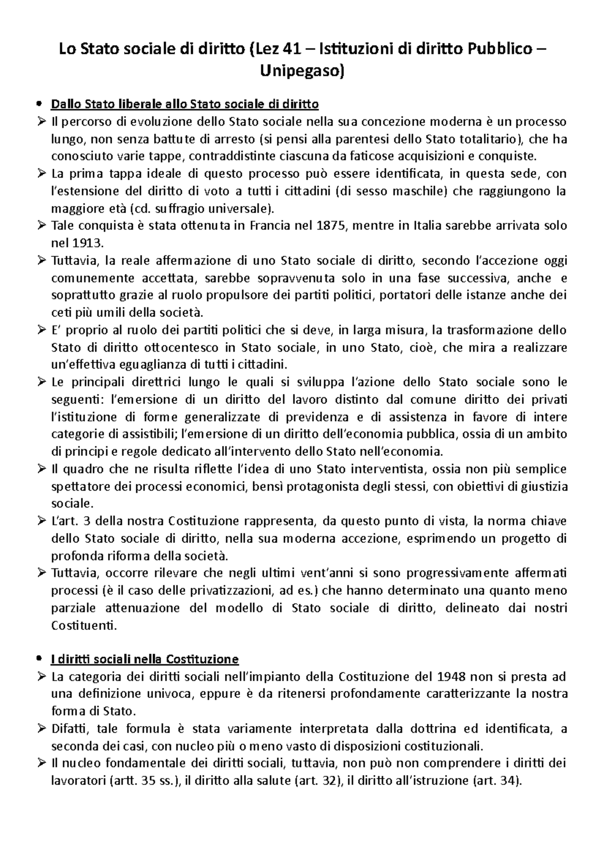 Appunti 41 - Lo Stato di diritto - Lo Stato sociale di diritto (Lez 41 ...