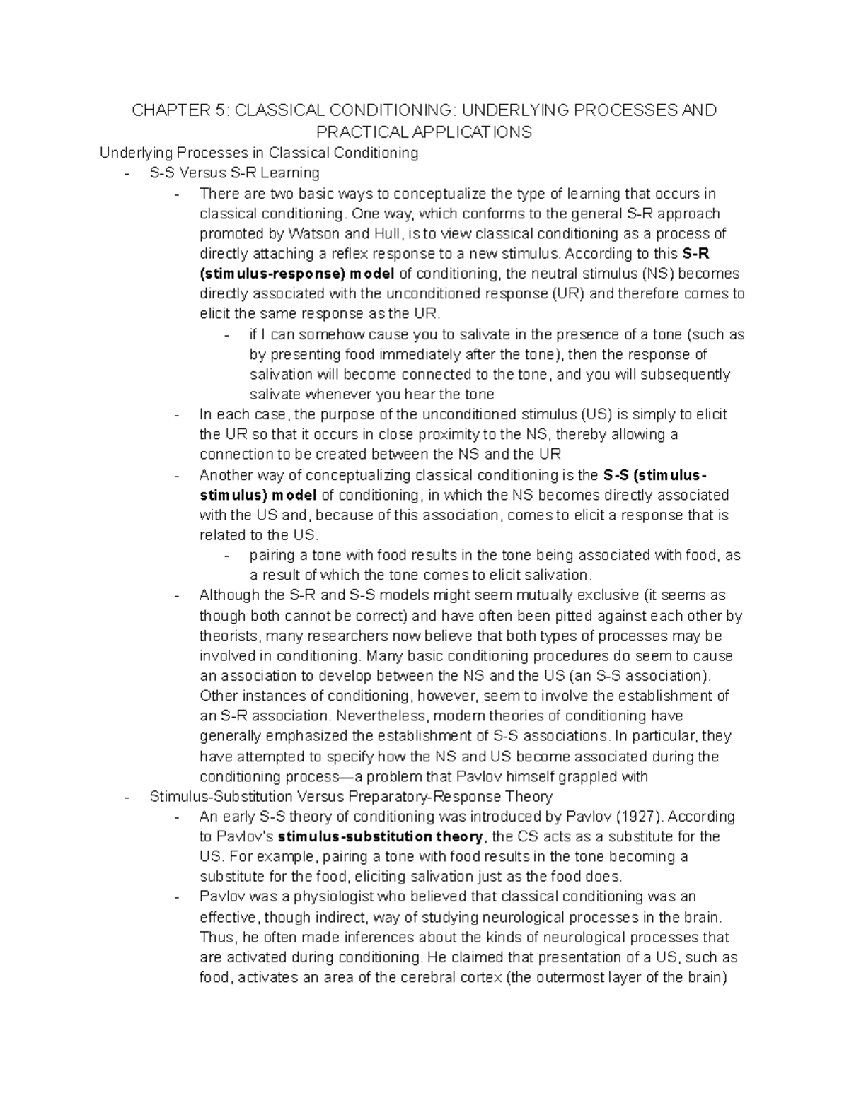 Psychology of Learning Chapter 5 - CHAPTER 5: CLASSICAL CONDITIONING ...