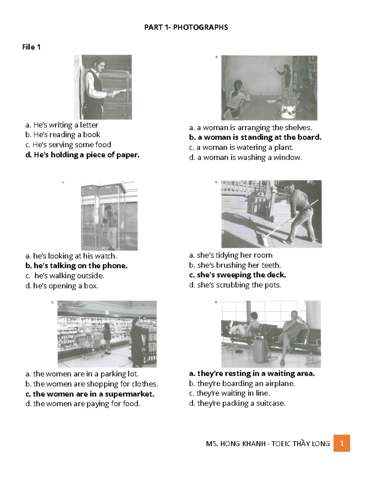 Key in class Day 1 - ta toiec - MS. HONG KHANH - TOEIC THẦY LONG 1 PART ...