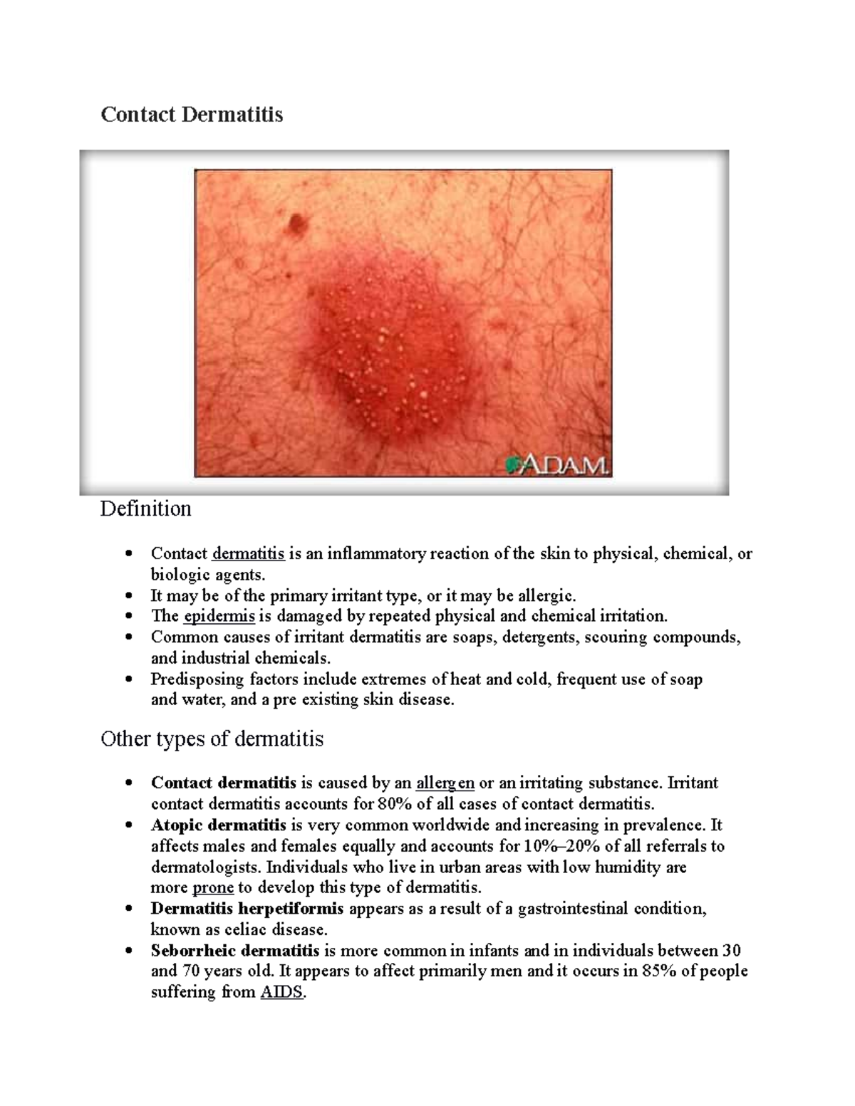 Contact Dermatitis - It may be of the primary irritant type, or it may ...