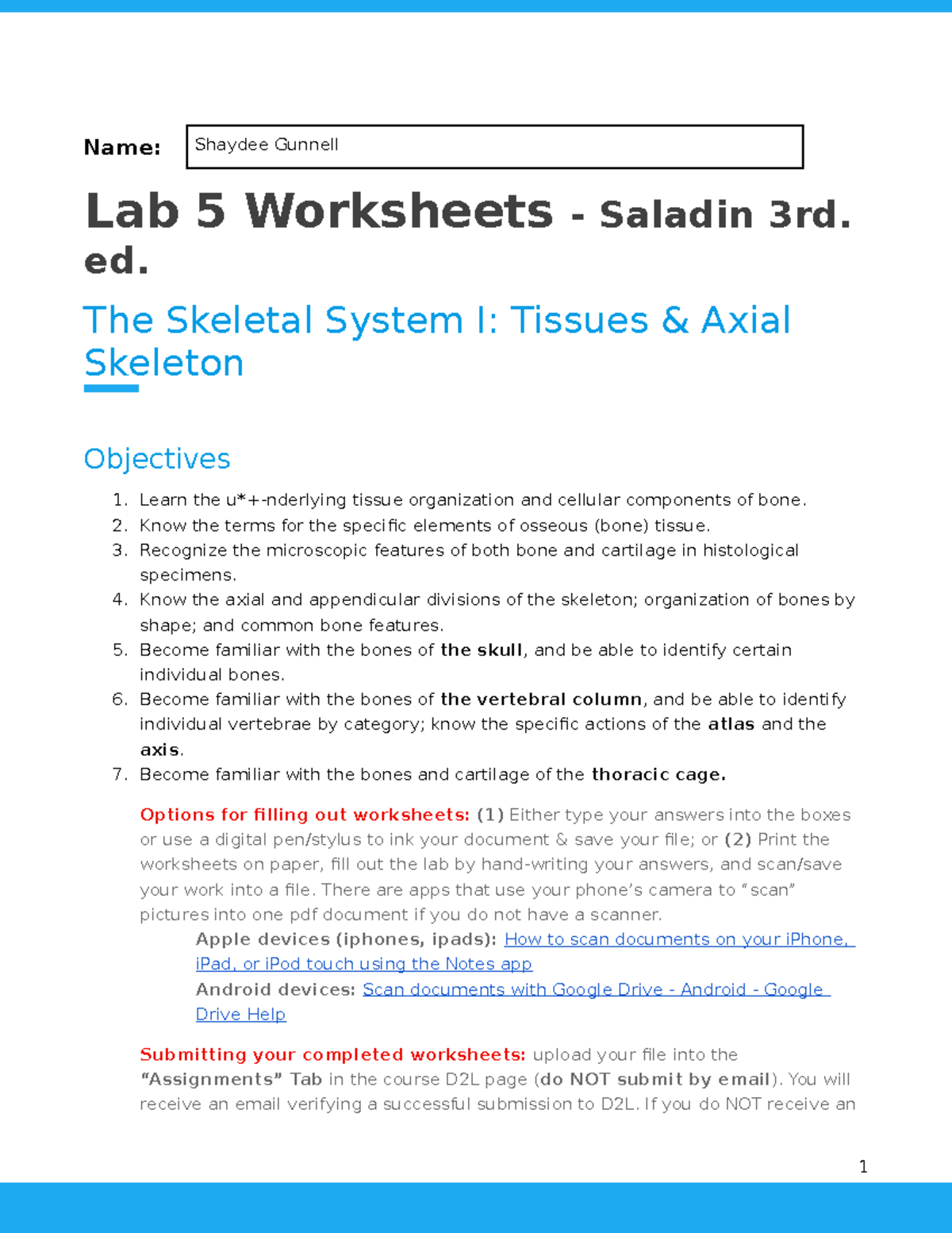 Lab 5 Worksheets - Name: Shaydee Gunnell Lab 5 Worksheets - Saladin 3rd ...