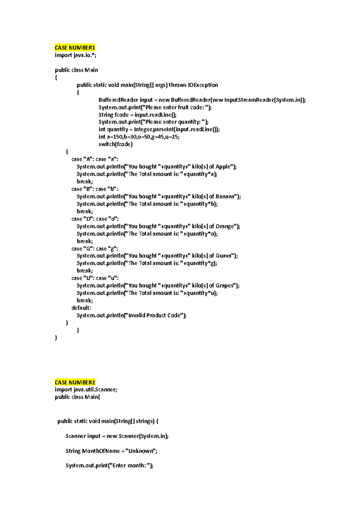 CASE1-10- Programming - CASE NUMBER import java.*; public class Main { public static void - Studocu